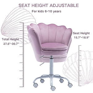 DAYALANE Kids Desk Chair with Wheels, Cute Petal Study Chair Computer Chair with Arms, Upholstered Task Chair Velvet Chair for Teen Girls, Swivel Kids Chair Rolling Chair for Bedroom, Vanity, Purple