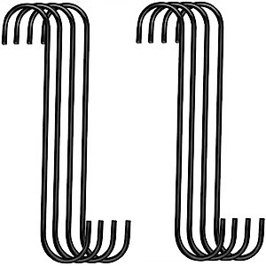 GDQLCNXB Extra Large 10 inch S Hooks for Hanging,S Shaped Hook Heavy Duty,Black Long S Hooks for Hanging Plant,Basket,Tree Branch,Closet,Garden,Pergola,Indoor Outdoor Uses 8 PCS
