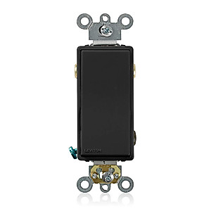 Leviton 5623-2E 20 Amp, 120/277 Volt, Decora Plus Rocker 3-Way AC Quiet Switch, Commercial Grade, Back and Side Wired, Self Grounding, Black, Ebony