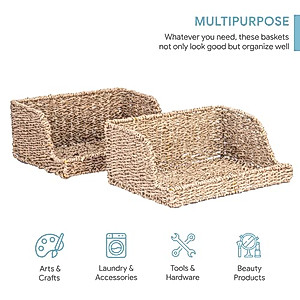 VATIMA Large Open-Front Baskets for Kitchen, Natural Seagrass Storage Baskets for Organizing, Decorative for Living Room, 13.4” x 9.5” x 5.5”, 2 Pack