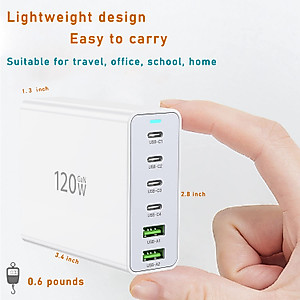 USB C Fast Charger Block, 6 Ports USB Wall Charger Hub, 120W USB C Charging Station, Multiport USB C Power Adapter Compatible with iPhone14/13/12/15, Samsung Galaxy S23 S22 Note, iPad Pro, Tablets