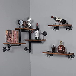 SSS Furniture Industrial Floating Pipe Wall Shelves Rustic Wood Shelving, 5 Layer Pipe Design Bookshelf DIY Shelving for Living Room Bathroom Farmhouse Bar Industrial Decor