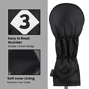 Majek Retro Golf Headcovers Black Red and White Vintage Leather Style 1 3 X Driver Fairway Woods Head Cover Classic Look