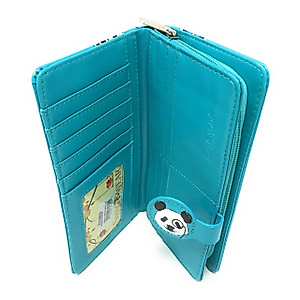 Shag Wear Panda Repeat Large Animal Wallet for Women and Teen Girls Vegan Faux Leather 7" Teal