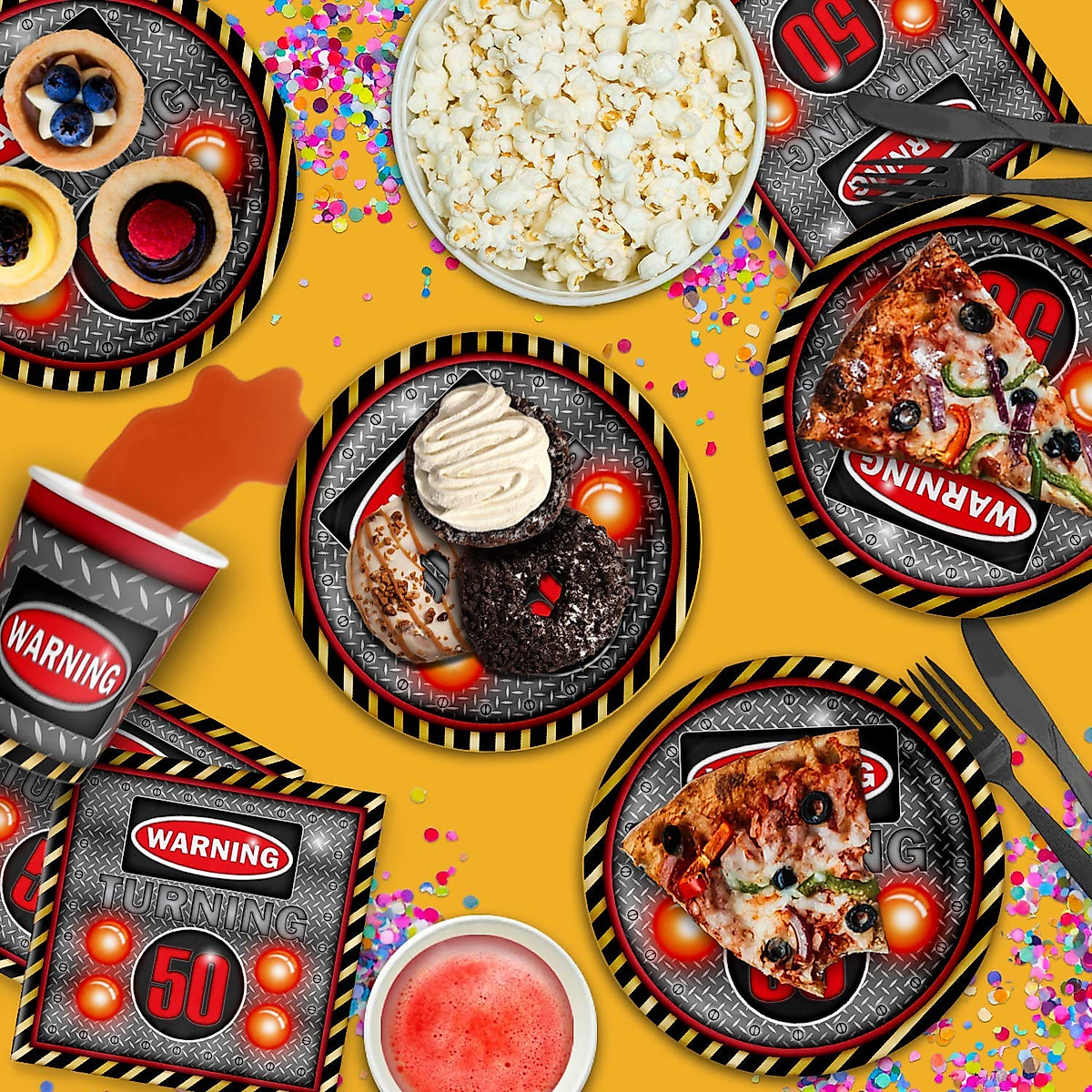 Warning Sign 50th Birthday Party Supplies Set Plates Napkins Cups Tableware Kit for 16