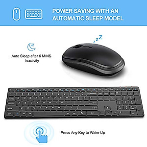 Rechargeable Wireless WisFox Ultra Slim Computer Keyboard Mouse Combo, Full Size Silent Keyboard and Mouse for Laptop, Computer and Desktop, Surface, Mac and Windows 10/8/7