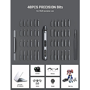 Mini Electric Screwdriver, 52 in 1 Electric Screwdriver Kit with 48 Magnetic Bits, Soleilwear Precision Screwdriver Cordless Repair Tool for Phone Camera Laptop Watch