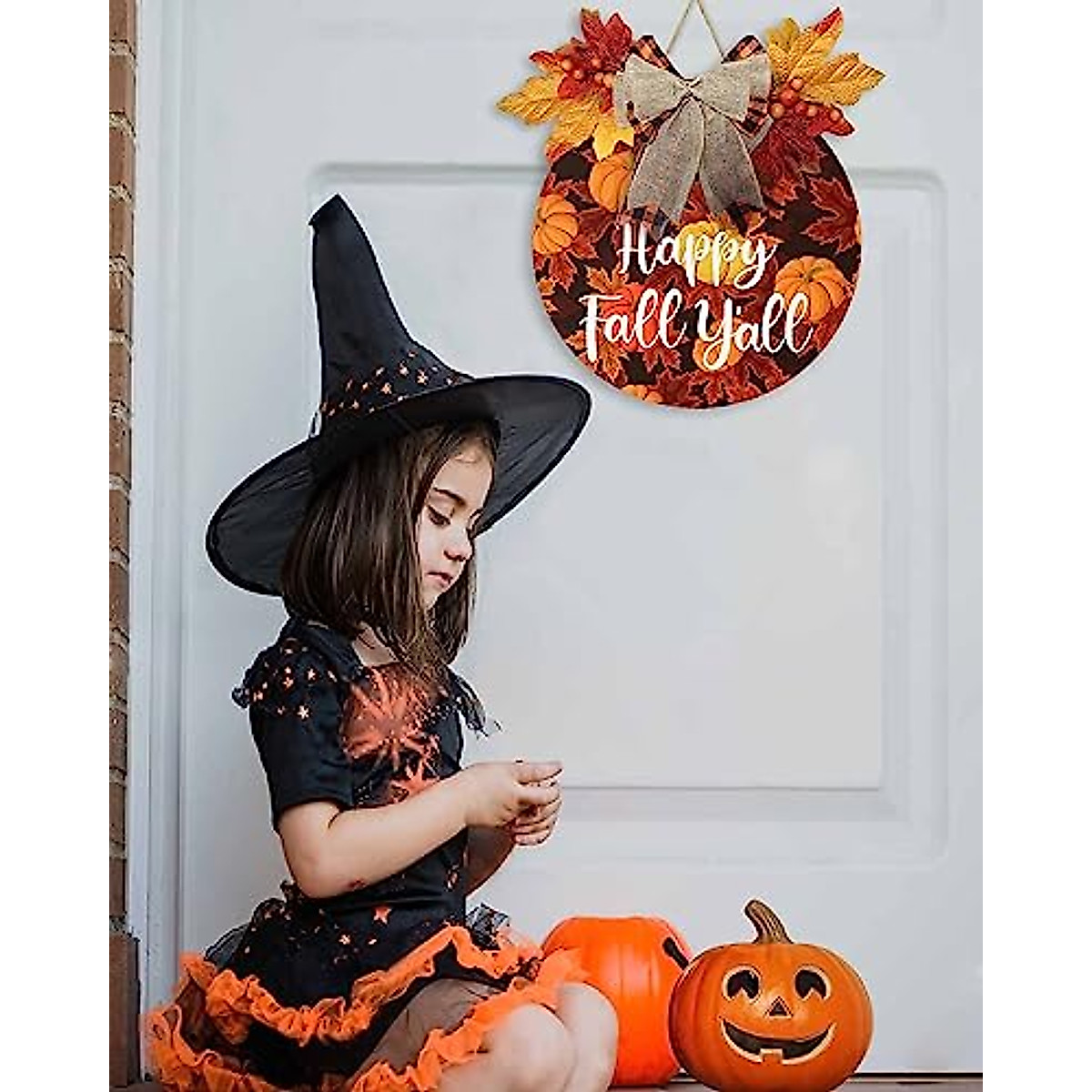 CosyBright Fall Welcome Sign - Rustic Maple Leaf & Pumpkin Door Sign - 12x12in Wooden Wall Hanging - Thanksgiving, Halloween, Christmas Decor