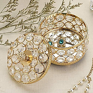 Hipiwe Crystal Mirrored Jewelry Box Jewelry Trinket Organizer Box Home Decor Ring Earrings Necklace Storage Holder Keepsake Box