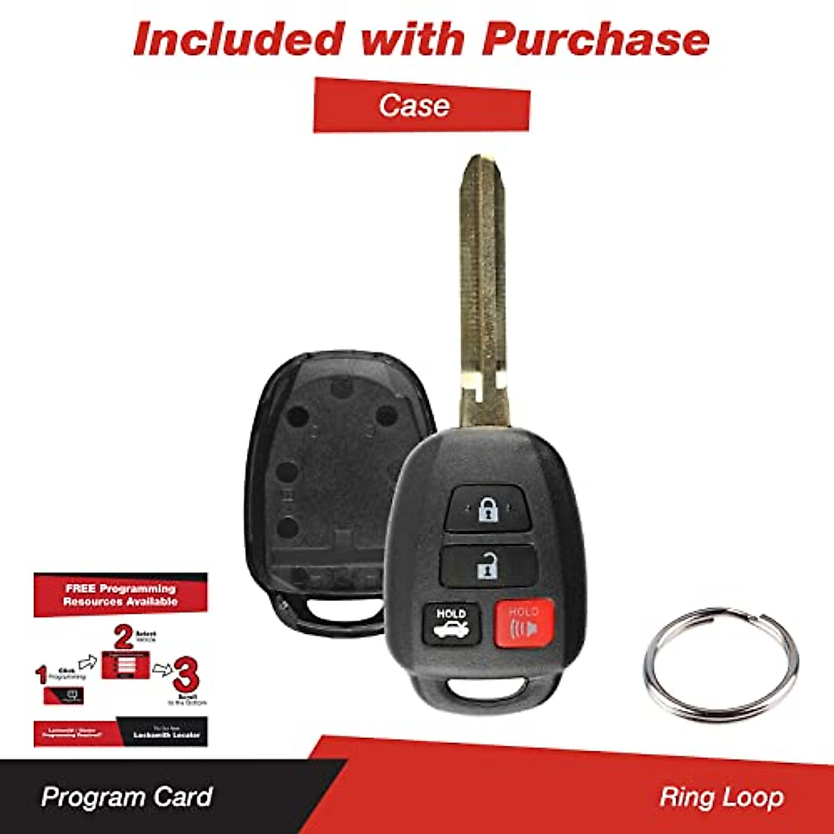 KeylessOption Keyless Entry Remote Uncut Car Blank Key Blade Case Fob Shell for Toyota Camry Scion HYQ12BDM