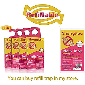 ShengKou - Effective and Refillable Dual Moth Pheromone Traps, Ultimate Solution to Clothes & Pantry Moth Control -4 Pack