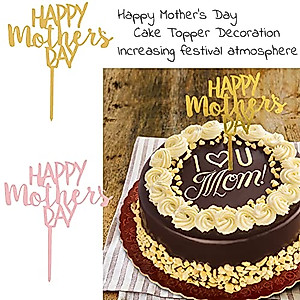 Happy Mothers Day Cake Topper, 10PCS Acrylic Glitter Mother's Day Cupcake Topper Decoration Picks for Birthday Mother's Day Cake Party Supplies (Gold -2)