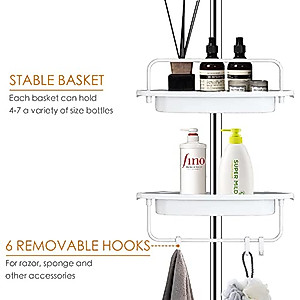 Rustproof Shower Caddy Corner, Shower Organizer with Tension Pole, 4 Tier Adjustable Shelves with Shower Storage, Stainless Shower Shelves, Drill Free Shower Rack, 56-114 Inch, White