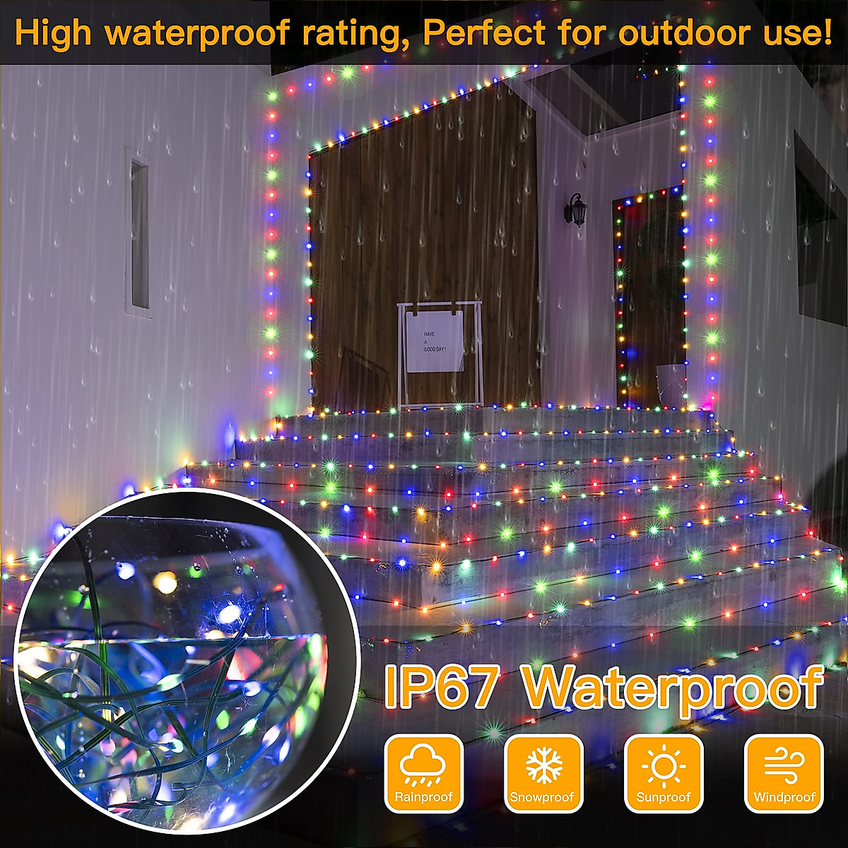 Ollny Christmas Lights 800LED 262FT Plug in, IP67 Waterproof Green Wire Outdoor Christmas Lights with Remote, 8 Modes with Timer Christmas Tree Lights for House Indoor Xmas Decorations (Multicolored)