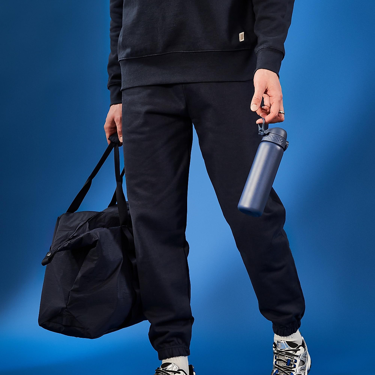 ION8 Vacuum Insulated Steel Water Bottle, 500 ml/18 oz, Leak Proof, Easy to Open, Secure Lock, Dishwasher Safe, Fits Cup Holders, Carry Handle, Scratch Resistant, Durable Stainless Steel, Ash Navy