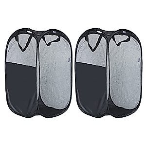 Nvatorfox 2 Pack Pop Up Storage and Laundry Hamper, Mesh Popup Laundry Hamper Portable, Durable Handles Collapsible for Storage and Easy to Open, for The Kids Room, College Dorm or Travel (Black)