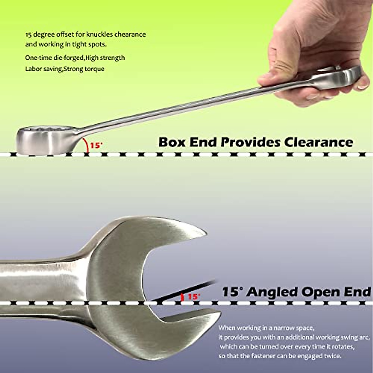 WEDO Stainless Steel Wrench Combination Open End 12 Points Box, Anti-Corrosion, High Strength,Polished Surface, DIN Standard Size 1/2~9/16inch (SS8101A,SS420)