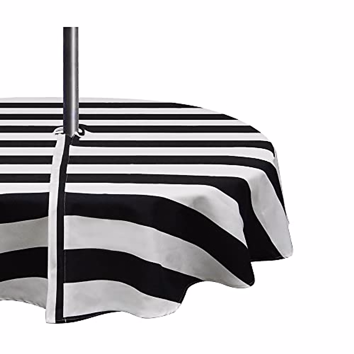INFBLUE Tablecloth Waterproof Spillproof Polyester Fabric Table Cover with Zipper Umbrella Hole for Patio Garden (60" Round, Zippered, Black Stripe)