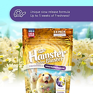 Little Hamster Odor Blaster | a New Generation Of Animal Bedding Deodorizer | Unique Formula for Slow Release | Natural Fresh Scent - Lavender & Chamomile | Up to 15 Weeks Supply | 3 x 0.5oz bags