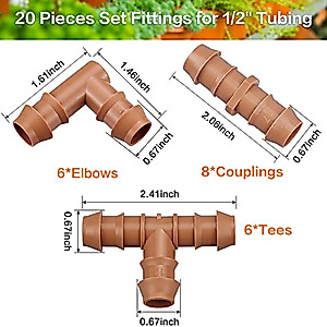 iRunning Drip Irrigation Fittings Kit for 1/2 Inch Tubing, 20 Pieces Drip Irrigation Parts for Drip Sprinkler System - 8 Couplings, 6 Tees, 6 Elbows, Drip Line Connectors for 1/2" Drip Irrigation Hose