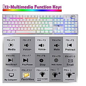 Wireless Rechargeable Keyboard and Mouse Combo,2.4G Full-Size Mechanical Feel Rainbow Backlit Gaming Keyboards with 7-Key 2400DPl Mice for PC Laptop Computer Gamer(White&RGB Light)