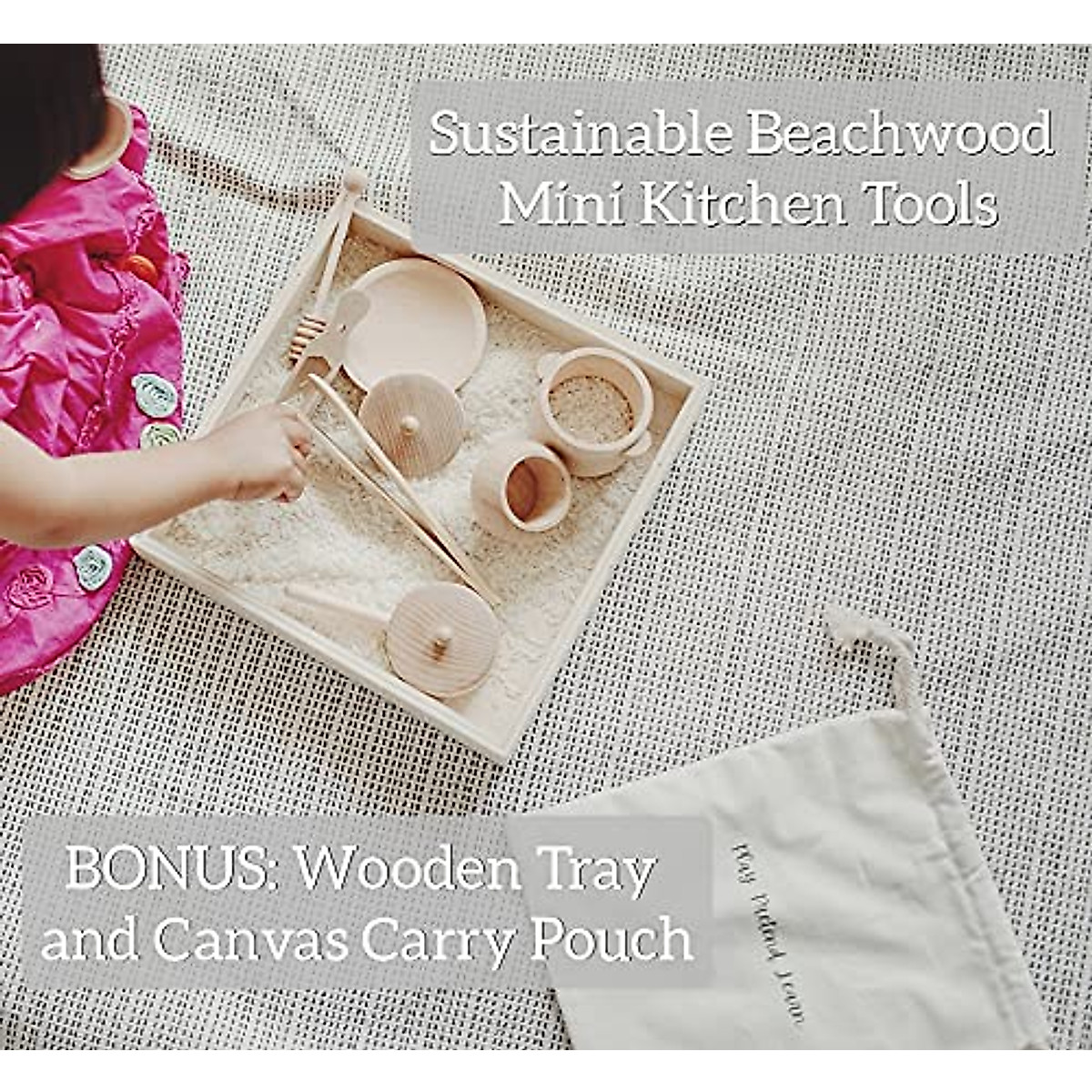 Play. Pretend. Learn. Montessori Toys for Toddlers. Wooden Tray Busy Board with 13 Sensory Toys and Educational Toys. Wooden Toy Play Kitchen Wooden Scoops. Toddler Toys for 3 Years+