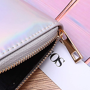VALICLUD Holographic Zipper Long Wallet Purse Iridescent Rainbow Card Cell Phone Holder Slim Long Pouch for Women