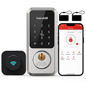 Wi-Fi & Bluetooth Smart Lock, Keyless Entry Smart Front Lock, hornbill Touch Screen Keypads, App Control, Auto Lock, Compatible with Alexa, Remotely Control