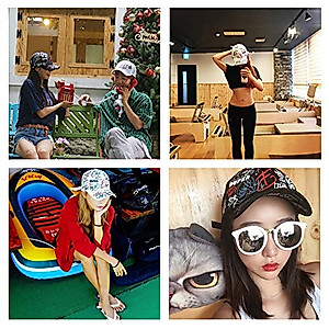 Flipper Designer Graffiti Doodle Cotton Baseball Cap for Men Women, Kpop Hat w/Curve Brim (White/Multi, Free Size)