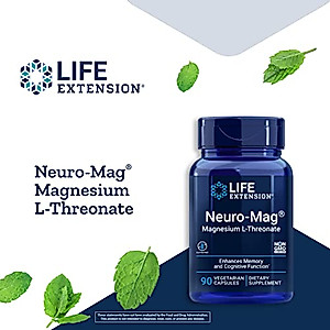Life Extension Neuro-Mag Magnesium L-Threonate, 90 Vegetarian Capsules Ultra-Absorbable Magnesium - Memory, Focus & Overall Cognitive Performance Boost - Non-GMO, Gluten-Free