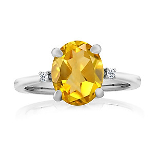 Gem Stone King 925 Sterling Silver Yellow Citrine and White Topaz Ring For Women (2.44 Cttw, Gemstone Birthstone, Available In Size 5,6,7,8,9)