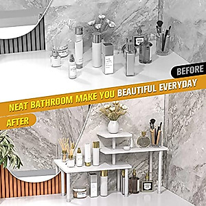 JayRex Bathroom Organizer Countertop Bathroom Shelf, 3 Tier Corner Shelf Adjustable Bamboo Organizer for Bathroom Counter, Make Up, Dresser Table, Desktop Shelf (White)