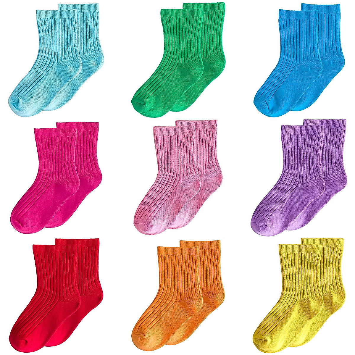 MINI PANDA Little Girl's Socks, Girls Socks Cute,girls Crew Socks 9 Pairs Pack (9 pairs-5, 9-12 Years)