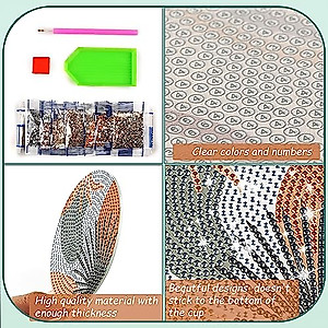 8 Pcs Leaves Diamond Painting Coasters with Holder, DIY Gray Leave Boho Diamond Art Non Slip Coaster for Adults Kids Beginners, Diamond Painting Kits Accessories Art Craft Supplies