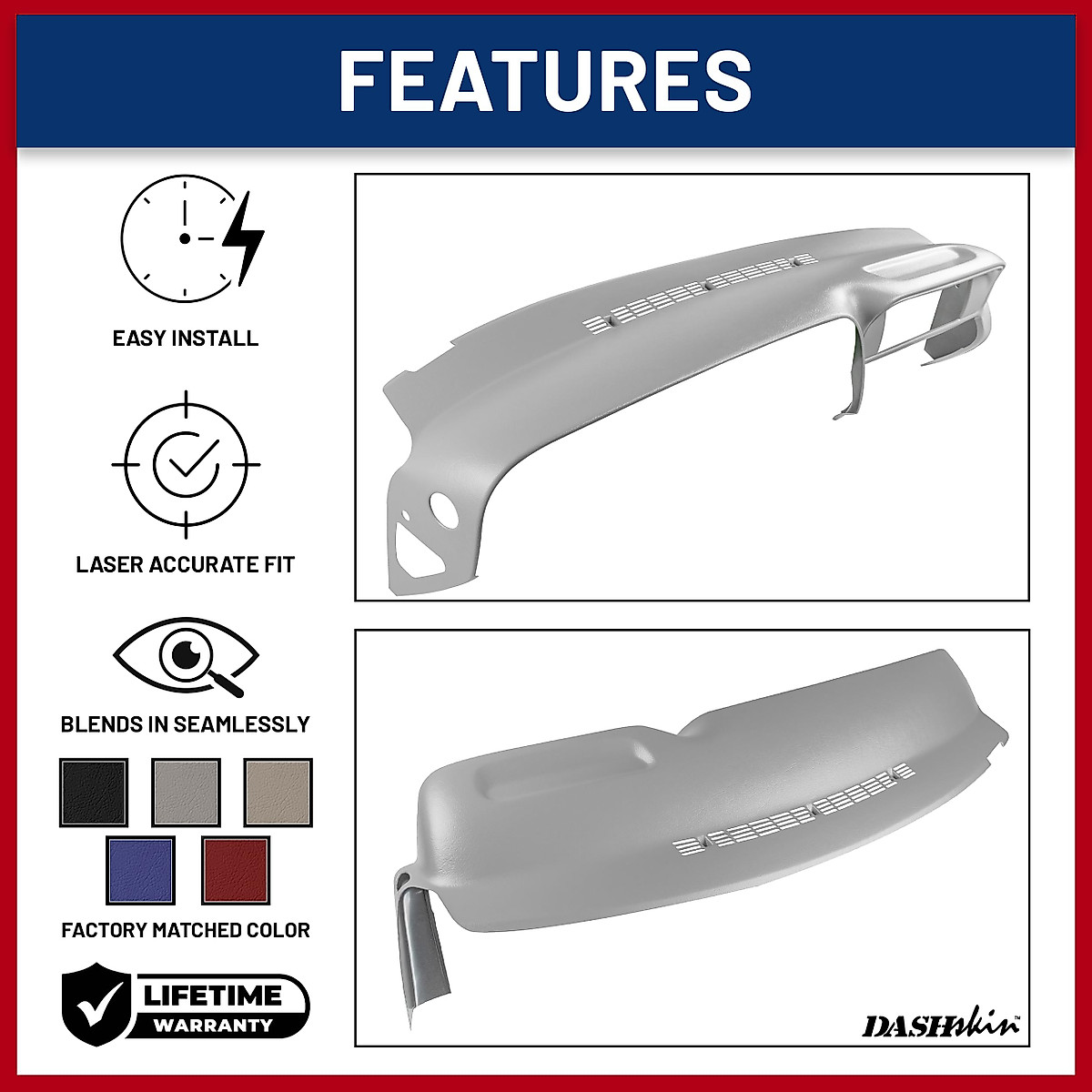 DashSkin Molded Plastic Dash Cover Compatible with 1997-2000 C1500/K1500 Tahoe Suburban Yukon & 1997-2000 Escalade in Medium Grey - Easy Cracked Dashboard Fix - Made in America