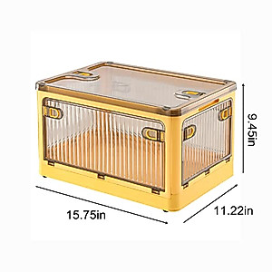 MAOWAPLG Folding Storage Box with Lid and Latches, 30 Qt Clear Stackable Storage Bins with Wheels, 5-Door Small Foldable Plastic Storage Boxes for Organizing Clothes Toy Books Grocery Quilt (1 Pack)