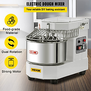 VEVOR Commercial Food Mixer, 8.5Qt Capacity, 450W Dual Rotating Dough Kneading Machine with Food-grade Stainless Steel Bowl, Security Shield & Timer Included, Baking Equipment for Restaurant Pizzeria