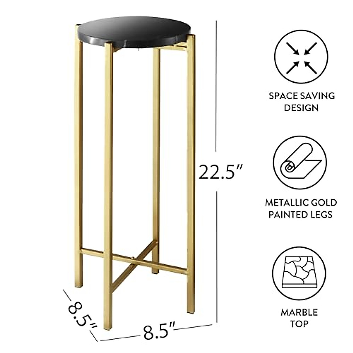 Urban Lifestyle Marble Side Drink Table, Black ‎8.5 in x 8.5 in x 22.5 in