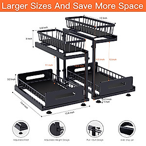 Truoctdu Under Sink Organizer and Storage, Pull Out Cabinet Organizer 2 Tier Pull Out Sliding Cabinet Organizer Height Adjustable Storage Shelves, Under Sink Storage for Kitchen Bathroom Pantry 2 pack