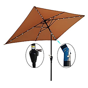 Wohh Patio Solar Umbrellas LED Lighted 10 x 6.5t Rectangular Umbrella Outdoor Market with Crank & Push Button Tilt for Garden Shade Outside Swimming Pool (Brown)