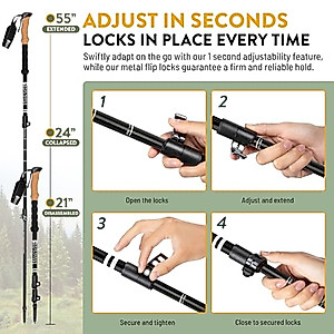 Hiker Hunger Aluminum Hiking Poles Collapsible Lightweight, Walking Sticks for Hiking, Trekking Poles for Hiking, Walking Sticks for Seniors, Hiking Stick & Walking Poles - Black