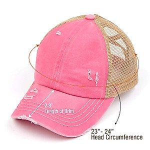 C.C Exclusives Washed Distressed Cotton Denim Criss-Cross Ponytail Hat Baseball Cap Bundle Hair Tie (BT-780)(BT-791) (A Elastic Band-Pink)
