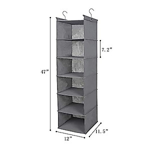 MAX Houser 6 Tier Shelf Hanging Closet Organizer, Closet Hanging Shelf with 2 Sturdy Hooks for Storage, Foldable,Grey and Light Grey