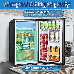 WANAI Mini Fridge with Freezer, 3.2Cu.Ft, Single Door Small Refrigerator, Energy-efficient, Low Noise, Mini fridge for Bedroom Dorm and Office, Black