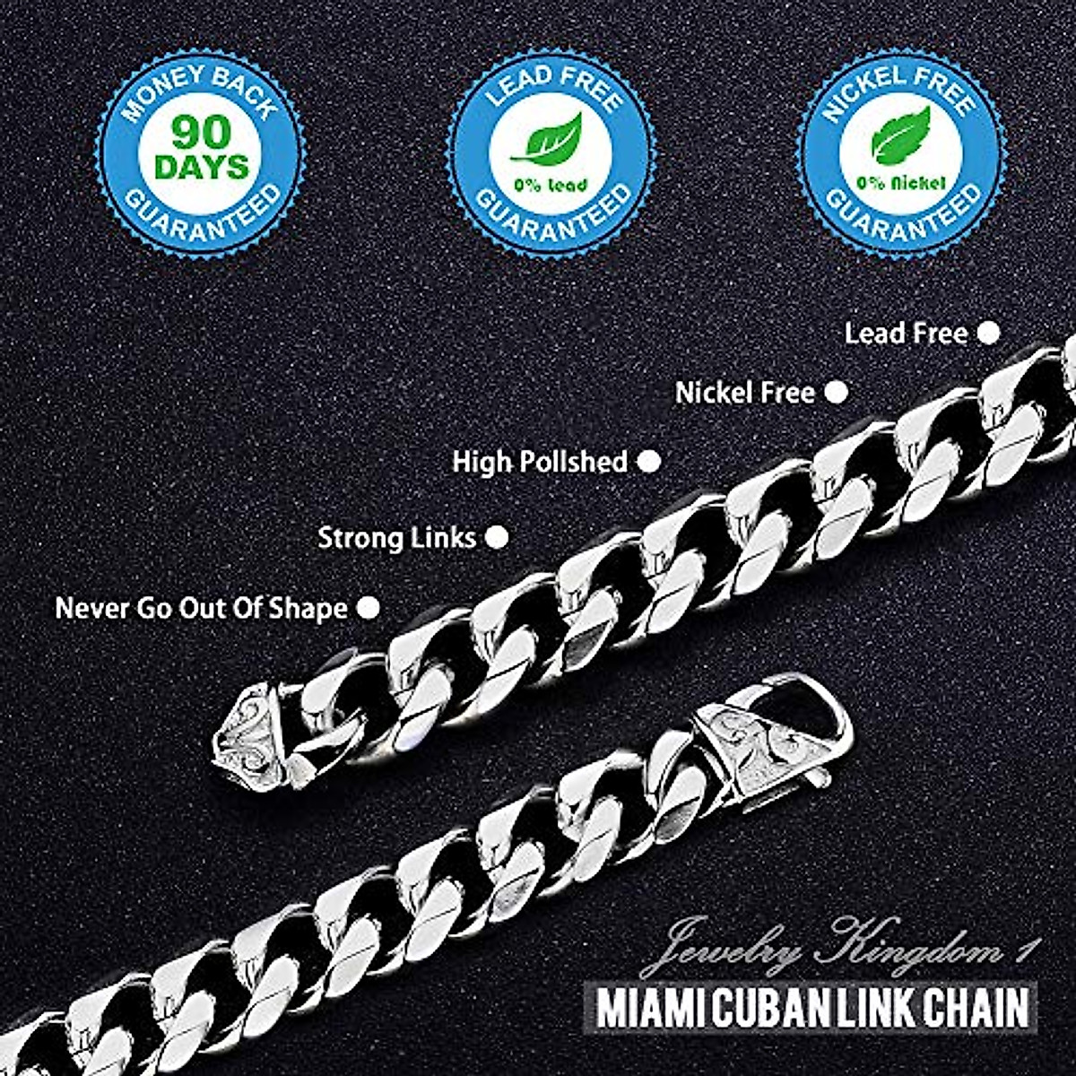 Necklace for Men Cuban Link Chain Polishing Silver Stainless Steel Curb Link Chain Necklace Men's Neck Jewelry,16-40" (22” Length, 12mm Width)