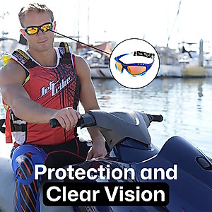 Jettribe Pro Fade Frame Goggles - Storage Case Anti-fog Design Goggles for PWC Jetski Racers Enthusiasts - Stylish Revo Lens for Eye Protection and Clear Vision - Navy Blue