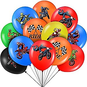 36 Pieces Dirt Bike Party Decorations Dirt Bike Party Balloons, Motocross Birthday Party Checkered Flag Party Decoration Balloon Supplies for Girl Boy Dirt Bike Sports Racing Party Supplies,12 Inches
