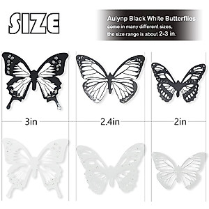 36 PCS 3D Colorful Crystal Butterfly Wall Stickers with Adhesive Art Decal Satin Paper Butterflies Baby Kids Bedroom Home DIY Decor Removable Sticker (Black and White)