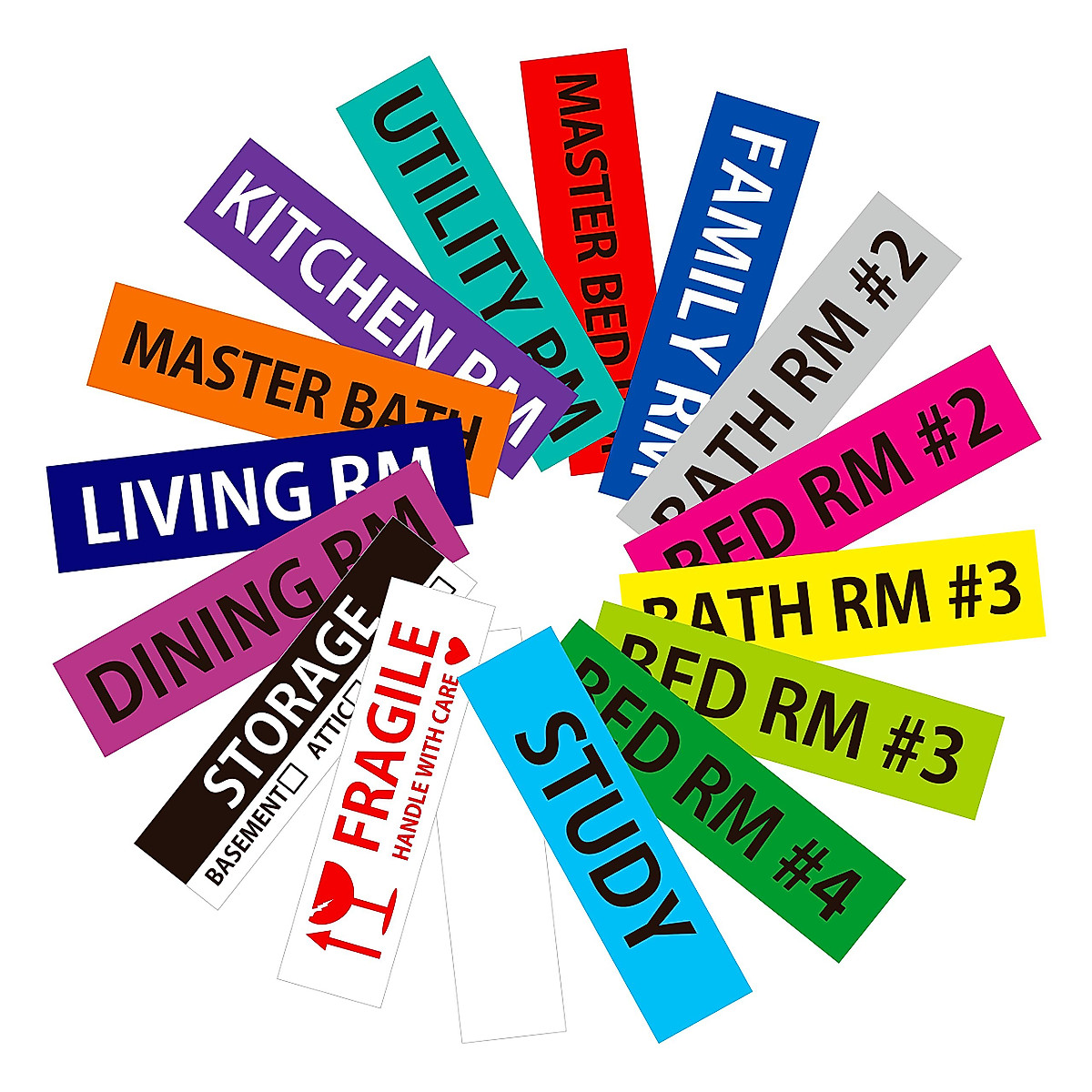 640 Pcs Removable Home Moving Labels 15 Pre-Printed Color-Coded Plus 1 Customizable Blank (Each Measures 4" x 1")