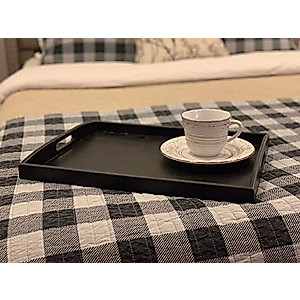 Jara19 Large Serving Tray Black Wood Rectangle for Ottoman Food Breakfast in Bed 17 x 13 x 2